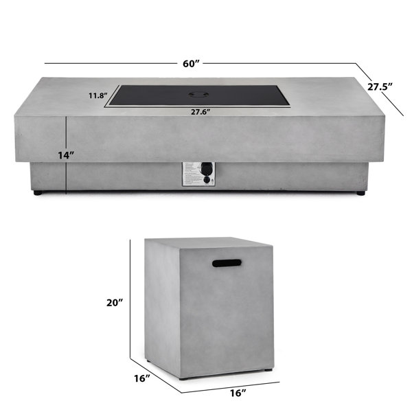 Latitude Run® 60" Outdoor Propane Fire Pit table with Tank Cover Table, 50,000 BTU, Concrete ...